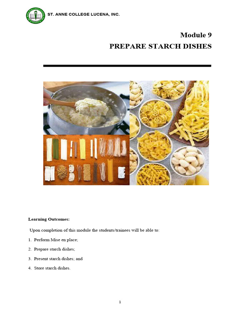 Module 9 Prepare Starch Dishes | PDF | Pasta | Starch