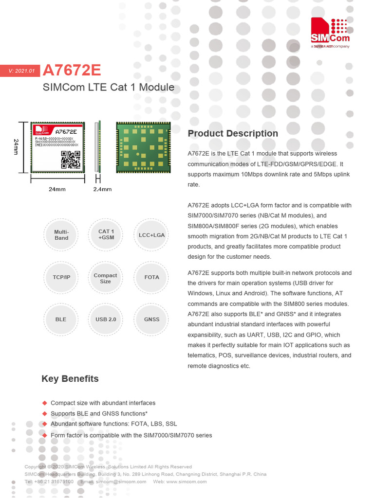 A7672E Spec 210-32-4 | PDF | Lte (Telecommunication) | General Packet ...