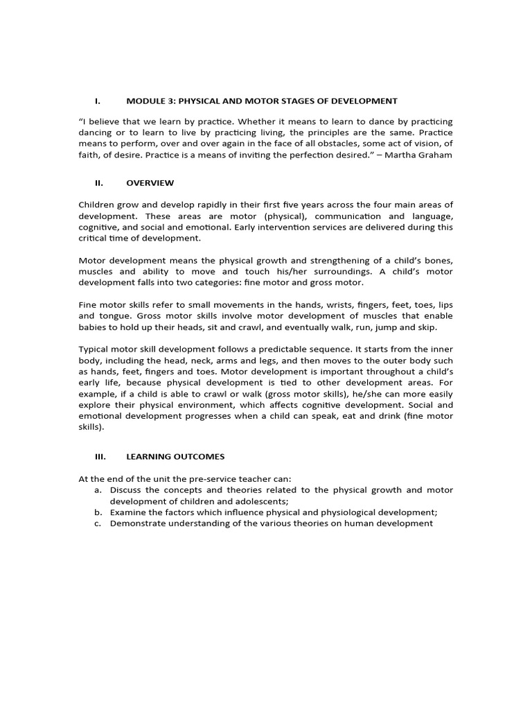 Module 3 - Physical and Motor Stages of Development | PDF | Learning ...