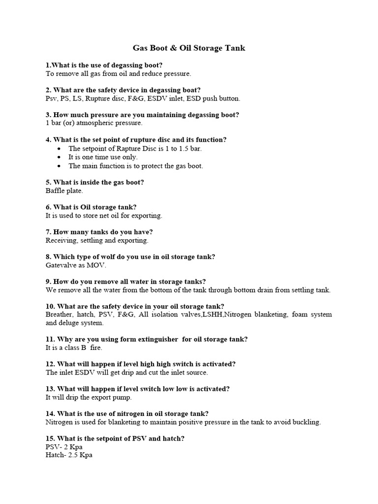 Gas Boot & Oil Storage Safety Guide | PDF | Chemistry | Equipment