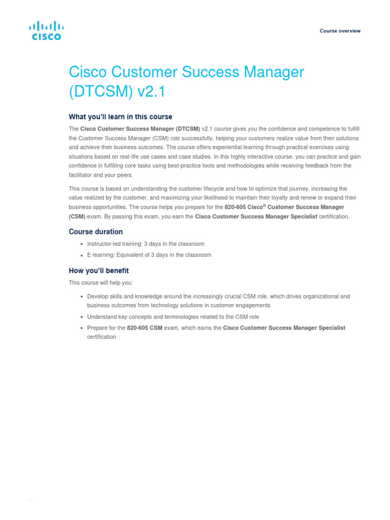Cisco Customer Success Manager DTCSM v2 1 | PDF | Educational ...