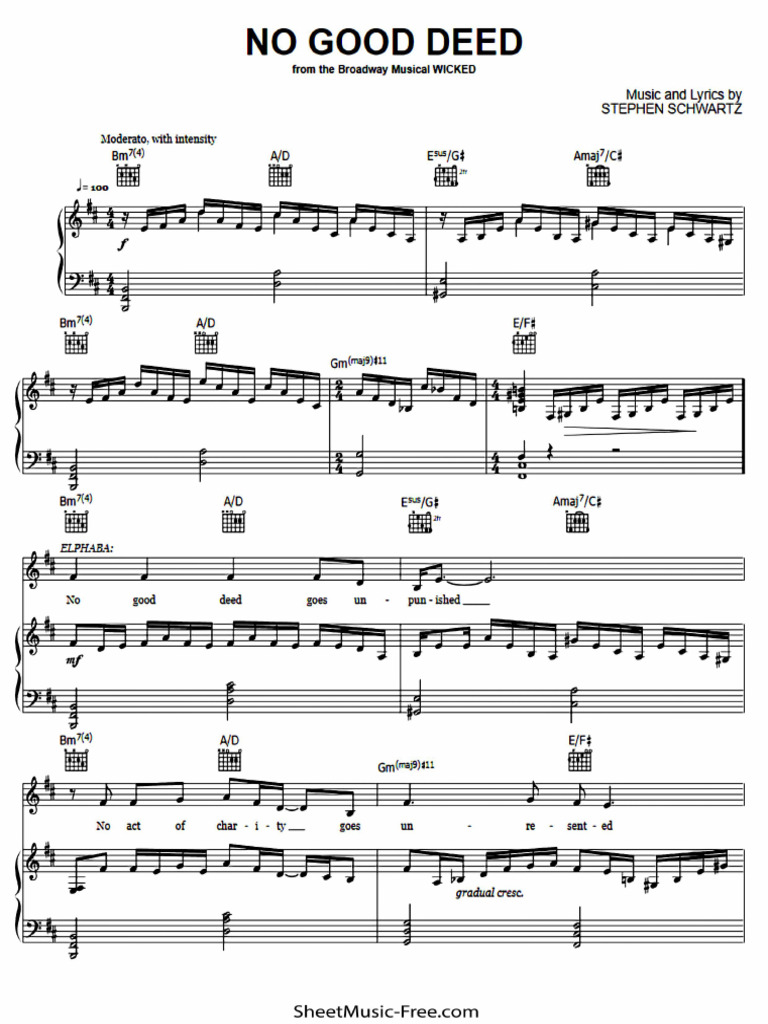 No Good Deed Sheet Music From Wicked SheetMusic | PDF