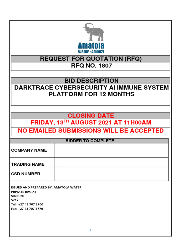 Amatola Darktrace Cybersecurity AI Immune System Platform For 12 Months ...