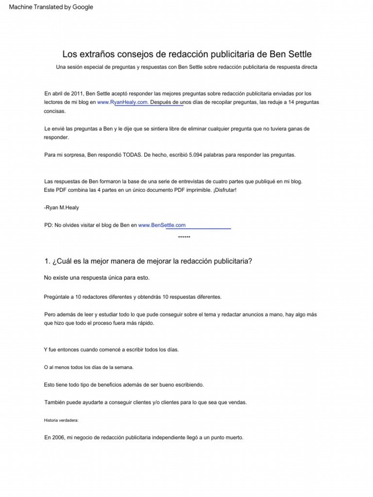 Consejos de redacción de Ben Settle | PDF | Marketing | Mercado (economía)