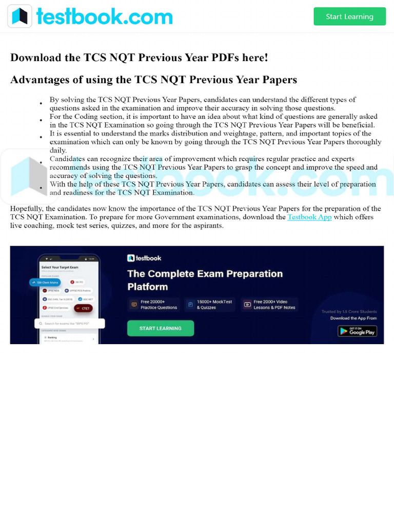 The TCS NQT Previous Year PDFs Here! | PDF
