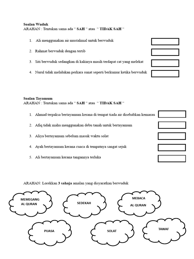 Latihan Ibadah Wuduk Dan Tayamum PDFF | PDF