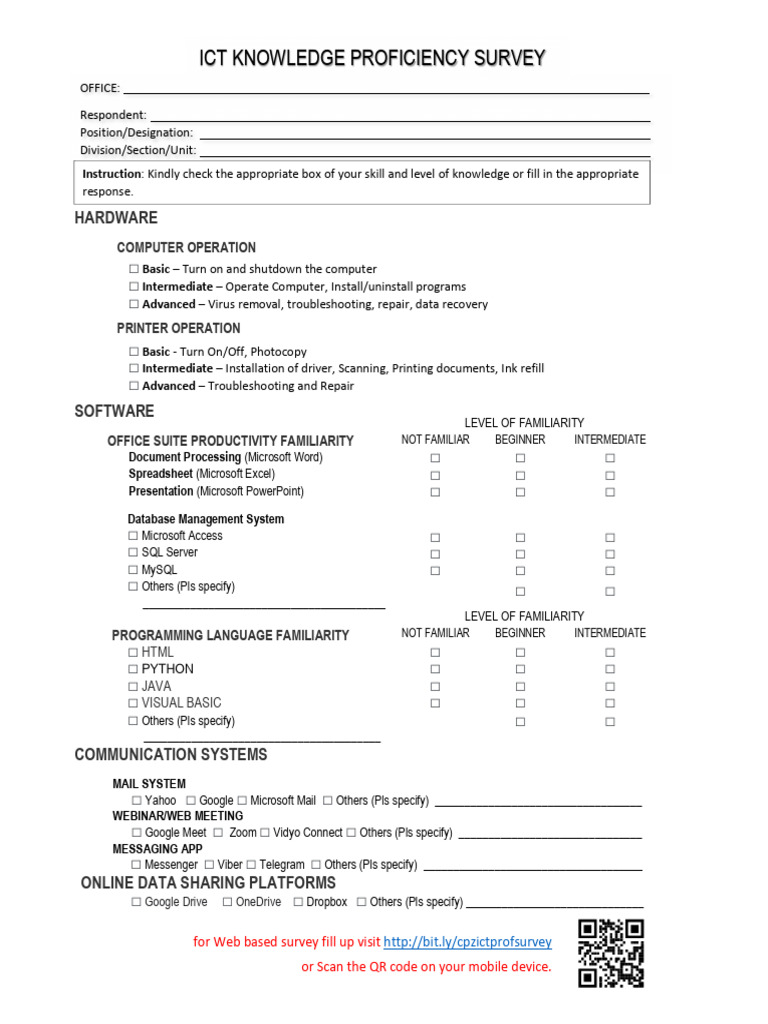 ICT Proficiency Survey | PDF | Microsoft Office | Computing