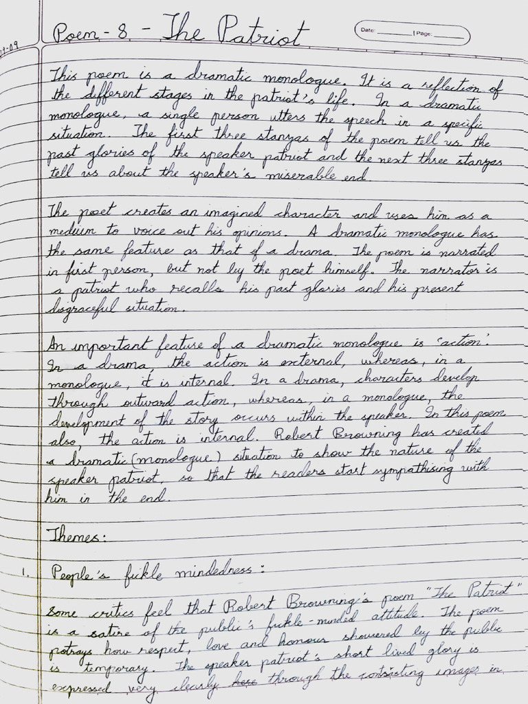 The Patriot - Poem - 8 - Notes | PDF