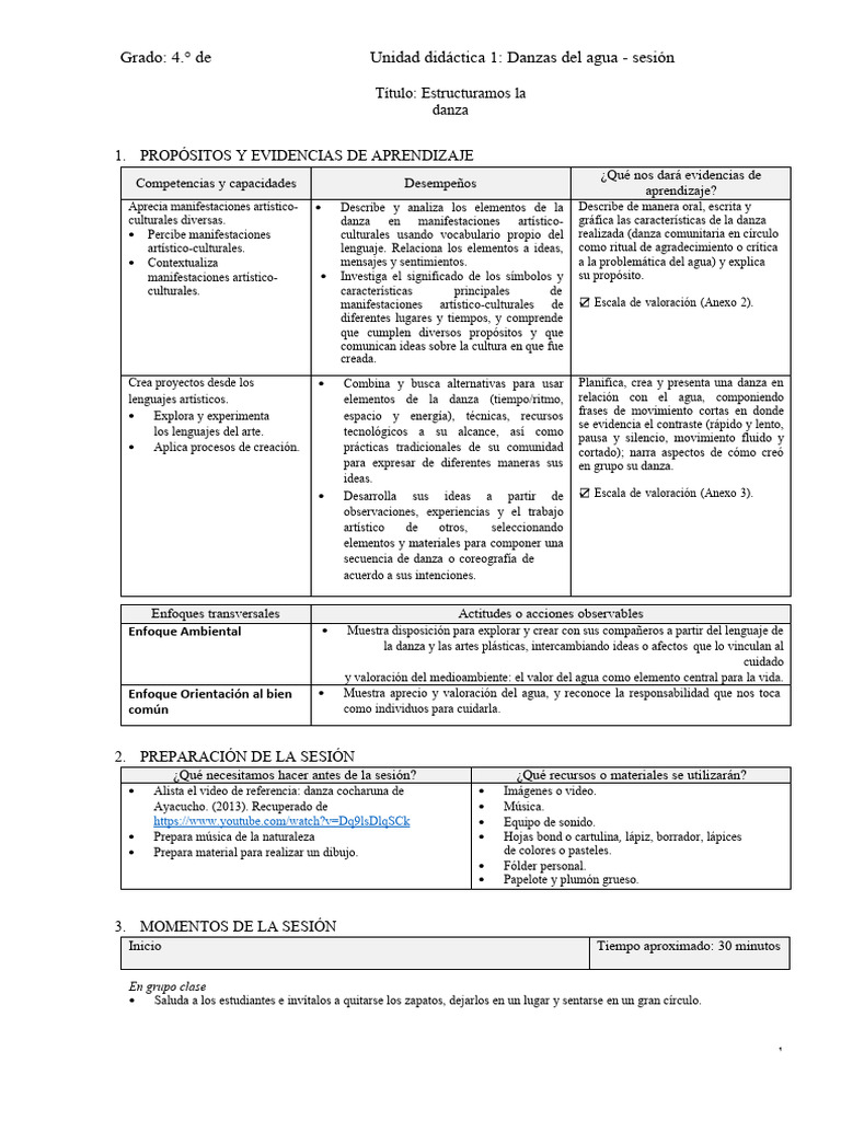 Arteycult Cuartogrado U1 Sesion7 | PDF | Bailes | Aprendizaje