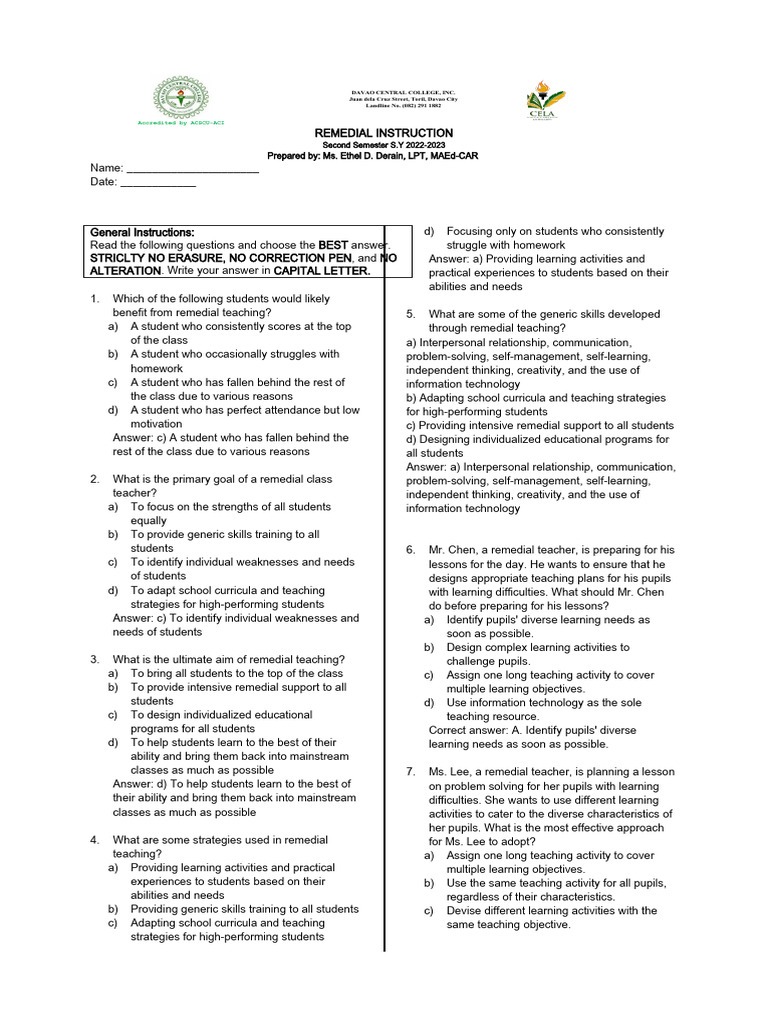 Remedial Instruction | PDF | Learning | Literacy