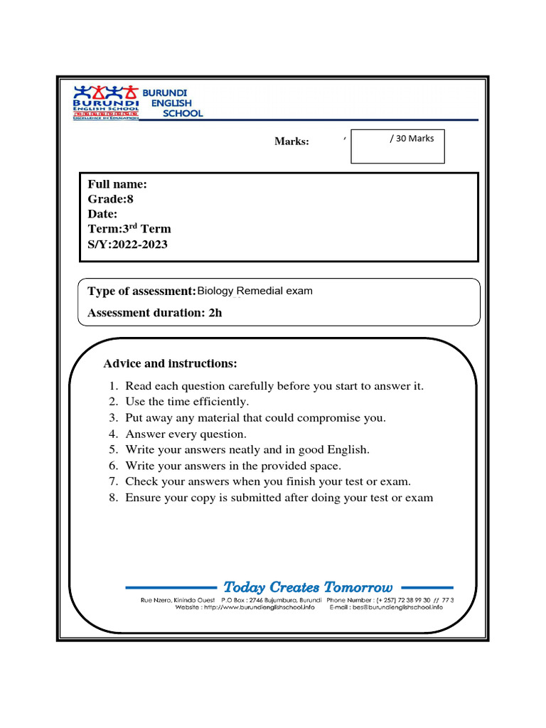 Biology Remedial Exam Grade8 2022-2023 | PDF | Natural Environment ...