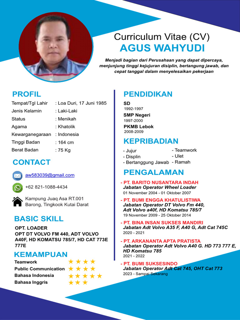 CV Operator Alat Berat Agus Wahyudi | PDF