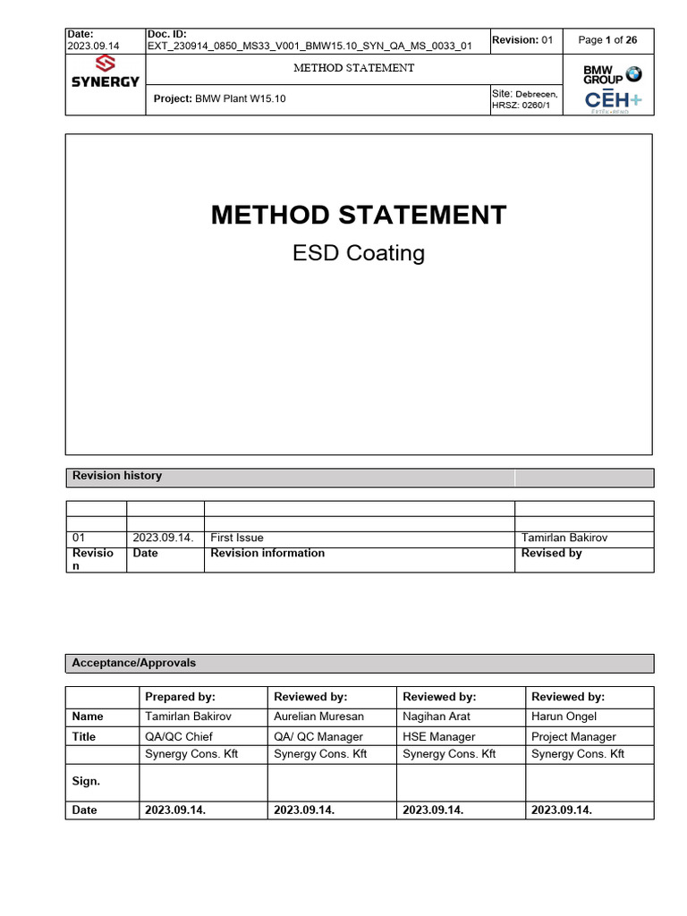 EXT - 230914 - 0850 - MS32 - V001 - BMW15.10 - SYN - QA - MS - 0032 - 01-ESD Coating | PDF ...
