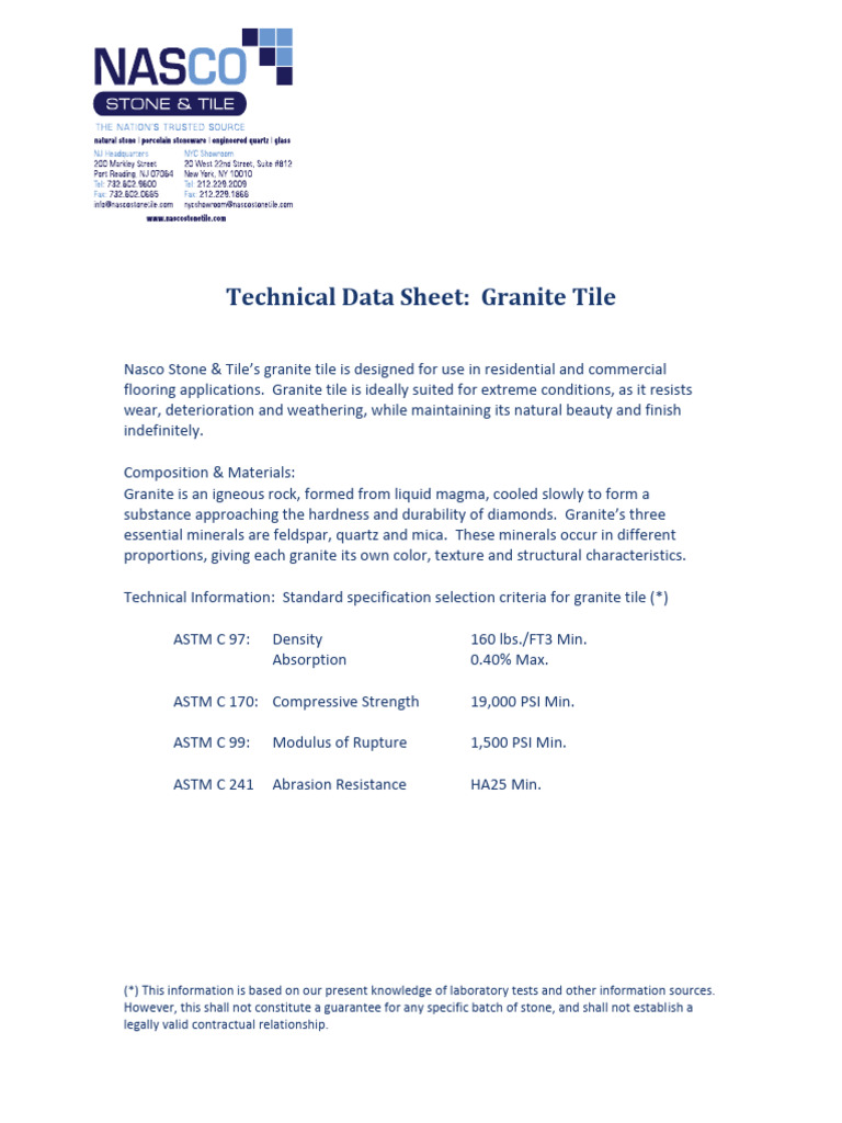 Granite Tile Technical Specifications | PDF
