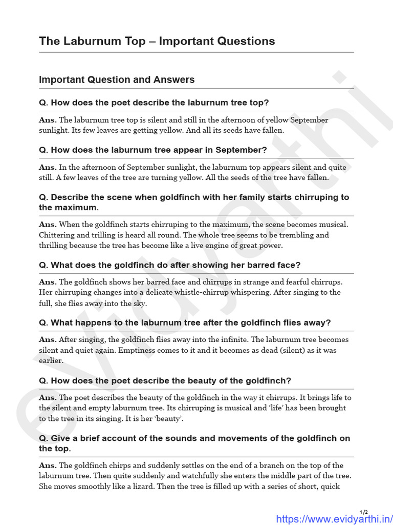 Class 11 Poem 3 English Poetry Important Questions | PDF | Poetry