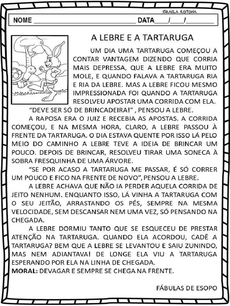 Gênero Fábula - A Lebre e A Tartaruga | PDF
