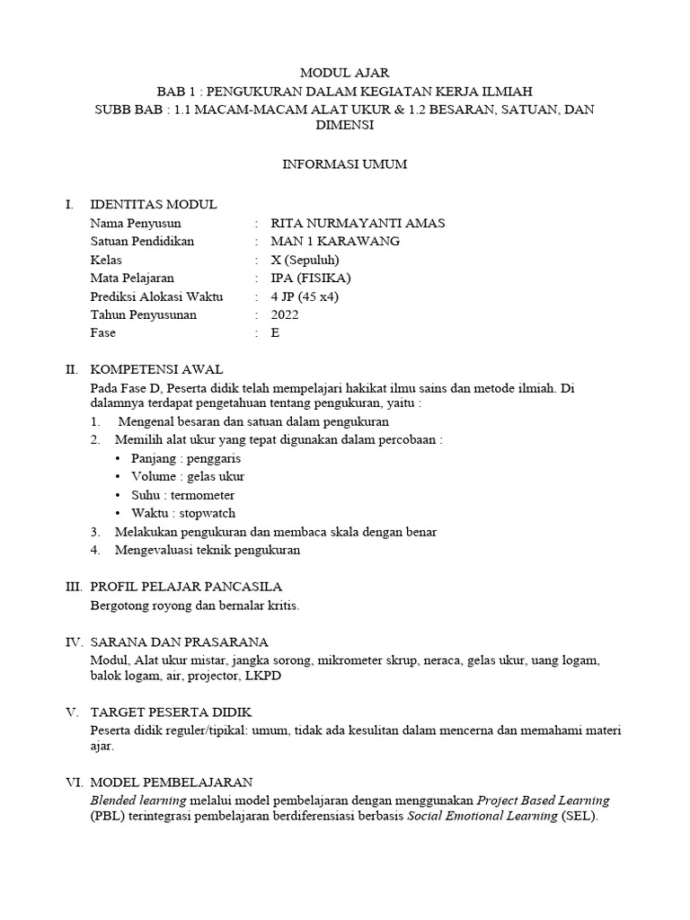 Sub Bab 1.1 & 1.2 - Alat Ukur & Besaran, Satuan, Dan Dimensi | PDF