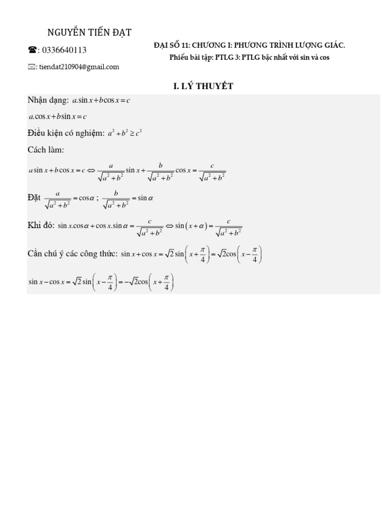 3. PTLG bậc nhất với sin và cos | PDF