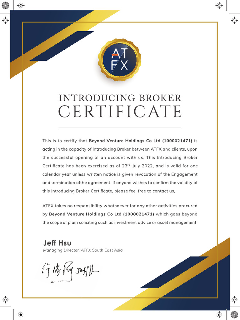 ATFX IB Cert BVH | PDF