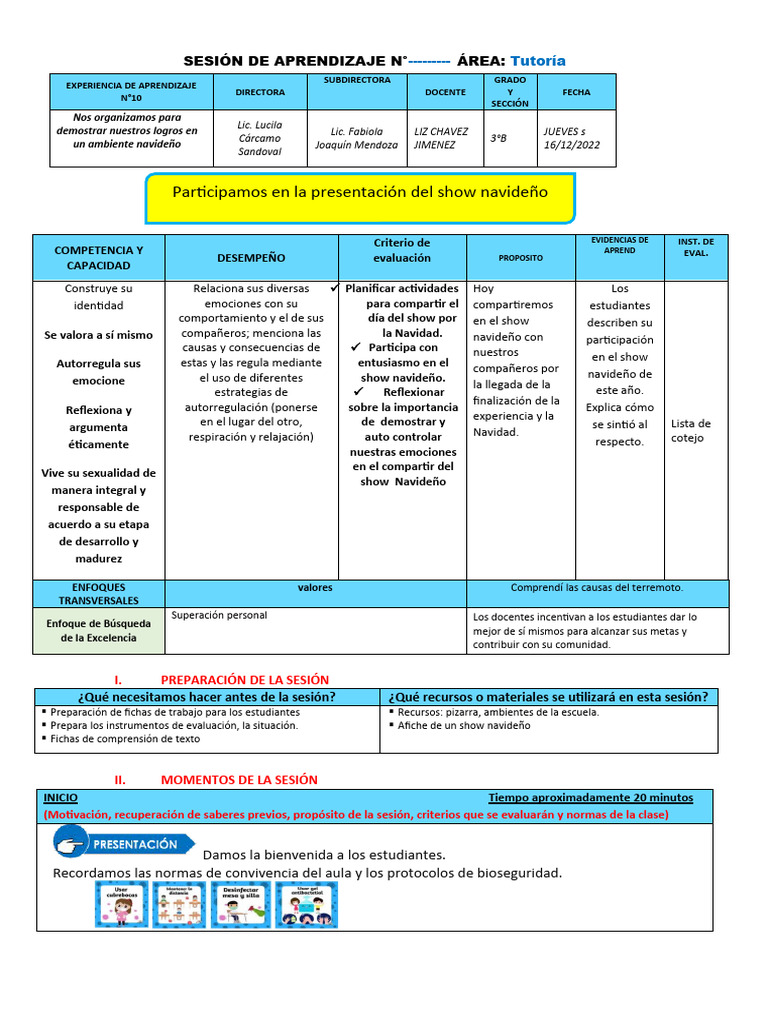 Sesión de Aprendizaje Tutoria 16 de Diciembre | PDF | Evaluación | Ciencia cognitiva