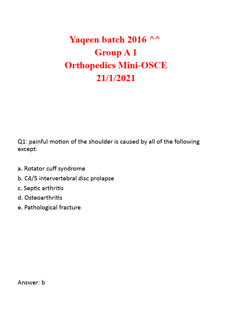 Yaqeen A1 Orthopedics Mini OSCE | PDF