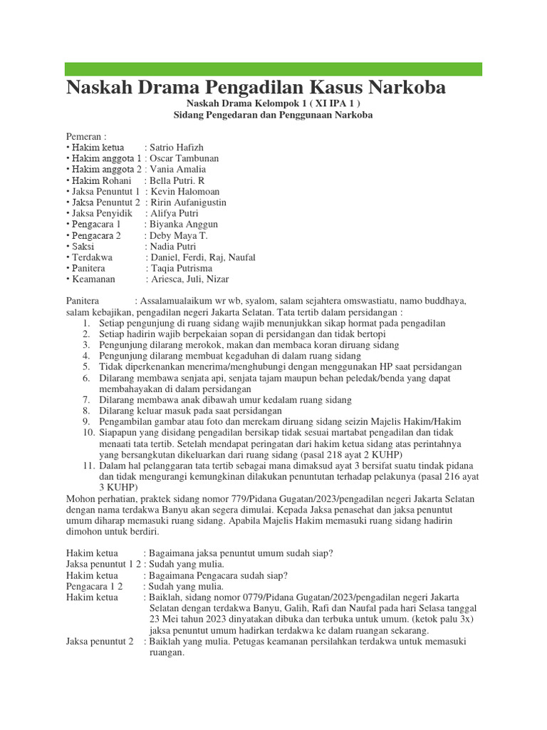Naskah Sidang Narkoba Fixx | PDF | Hukum | Fiksi Misteri, Thriller, & Kejahatan