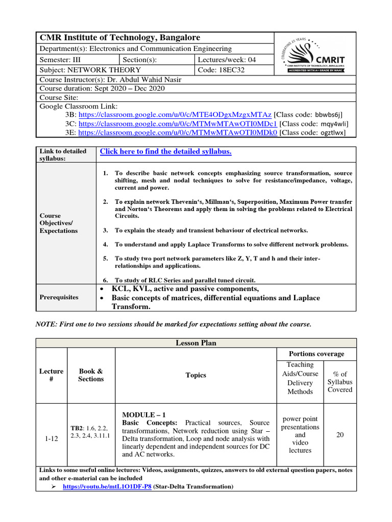 Lesson Plan | PDF | Electrical Network | Network Analysis (Electrical Circuits)