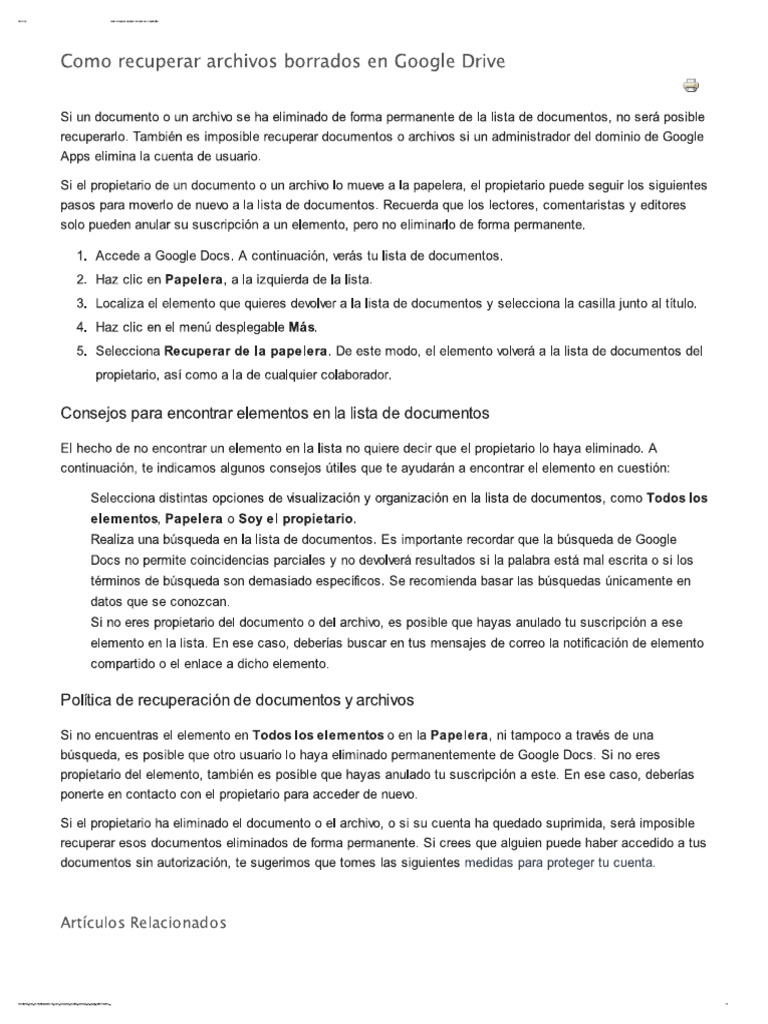 Como Recuperar Archivos Borrados en Google Drive | PDF