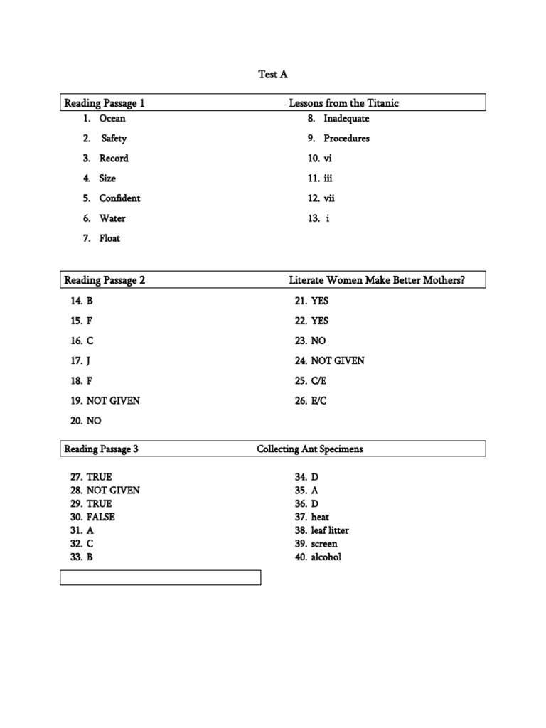 Test A - Answer Key | PDF