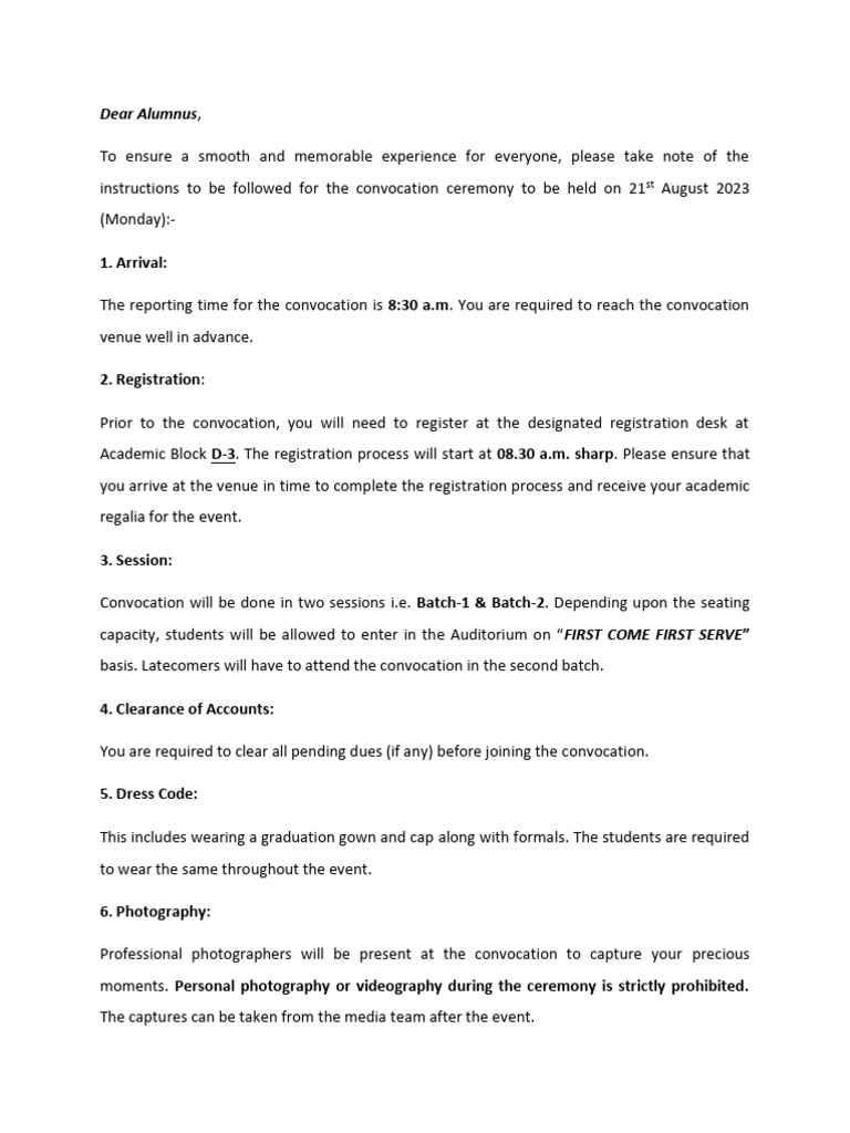 Instructions For Students For Convocation Pdf