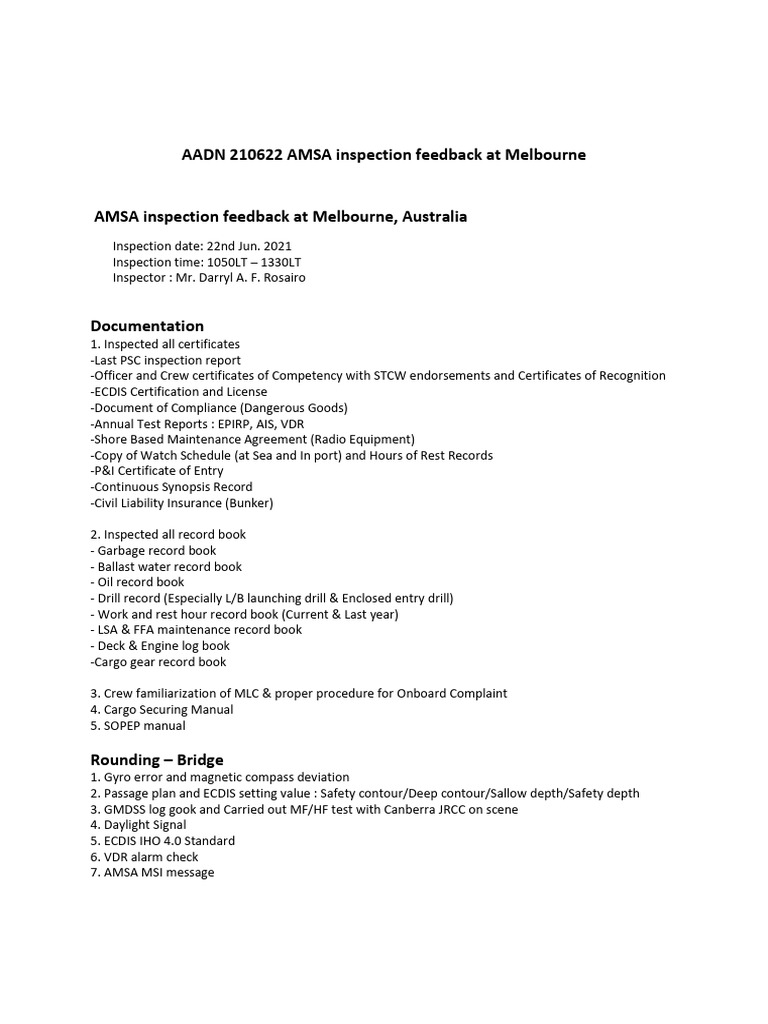 AMSA 전용 필수 점검표 | PDF | Water Transport | Ships