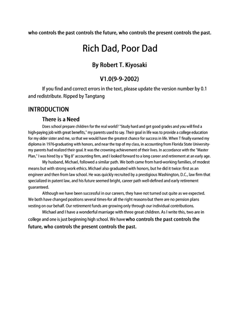 Rich Dad and Poor Dad | PDF