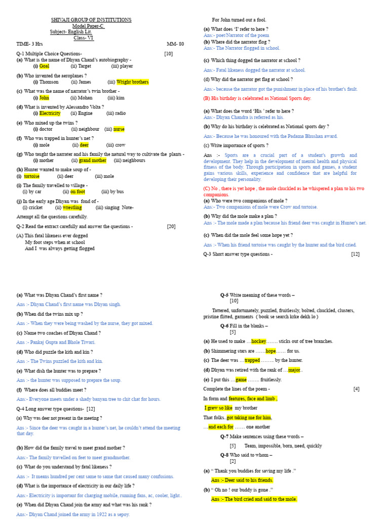 6 I Eng Lit C Solution Pdf