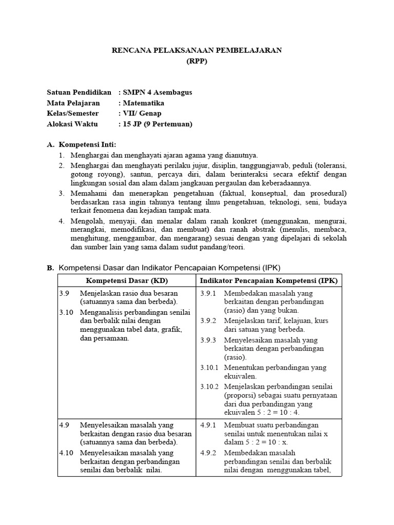 RPP Perbandingan (Normal) | PDF