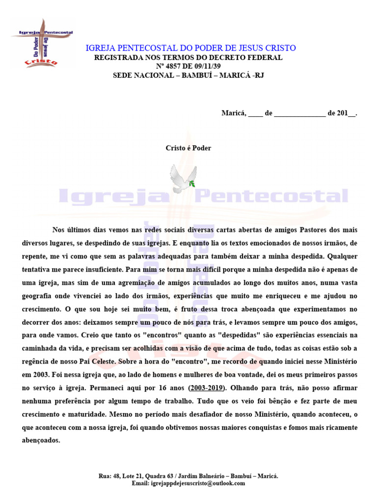Carta de Despedida | PDF | Jesus | Igreja cristã