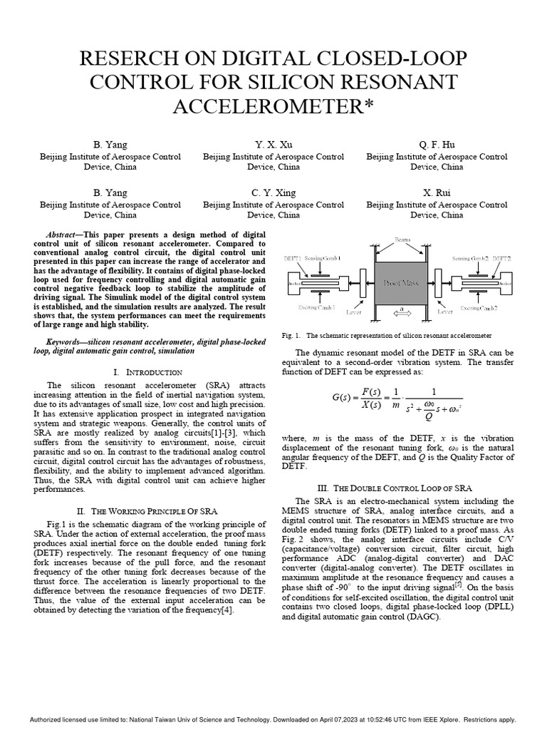 Reserch On Digital Closed-Loop Control For Silicon Resonant Accelerometer | PDF | Electronic ...
