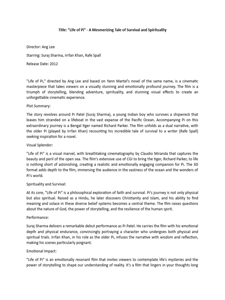 Life of Pi Movie Review | PDF