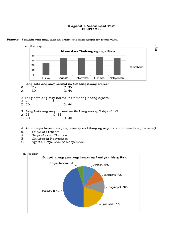 Diagnostic Assessment Test in Filipino 5 | PDF