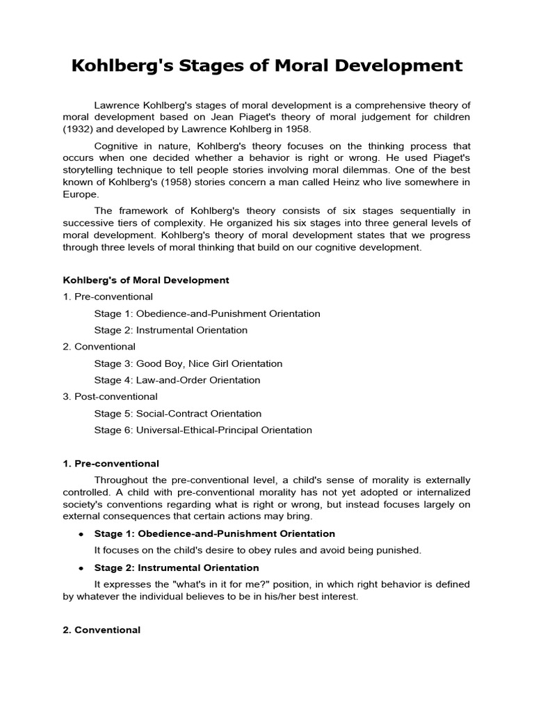 Stages Of Moral Development Pdf Morality Cognition