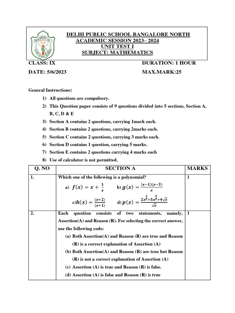 Math Ut1 Cbse | PDF | Algebra | Mathematics