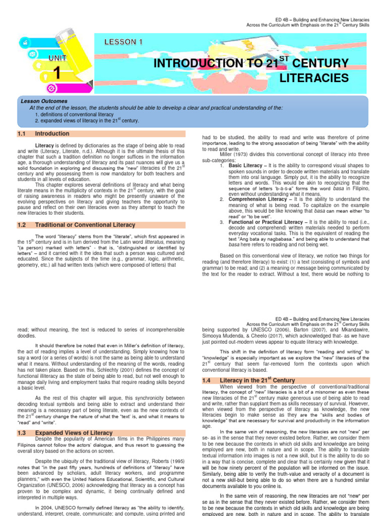 Unit 1 Lesson 1 Literacies | PDF | Literacy | Knowledge