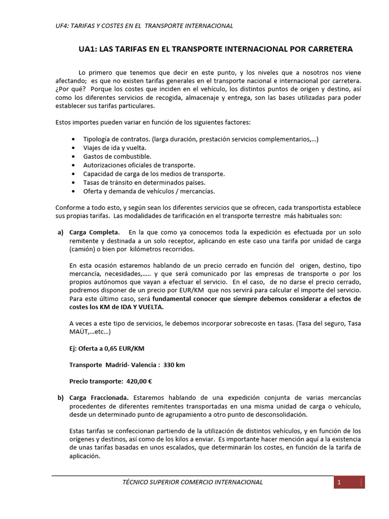 Tarifas de Transporte Internacional Por Carretera | PDF | Transporte | Kilogramo