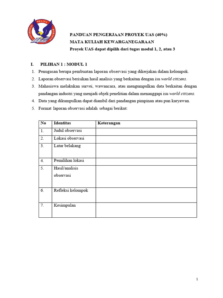 PANDUAN TUGAS MODUL 1 - 3 KWN | PDF