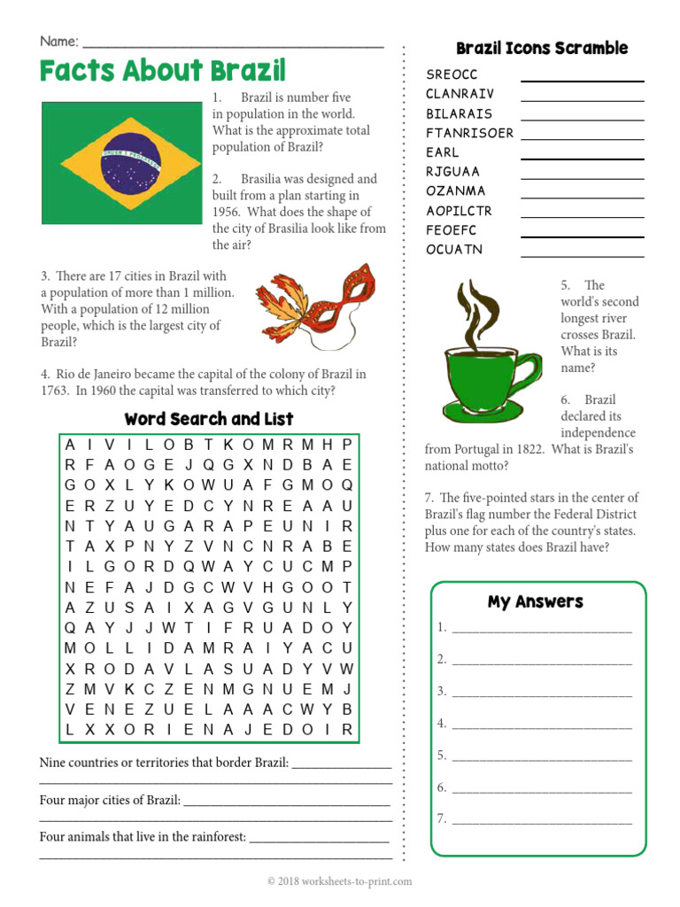 Facts About Brazil Geography Worksheet 2 | PDF | Brazil