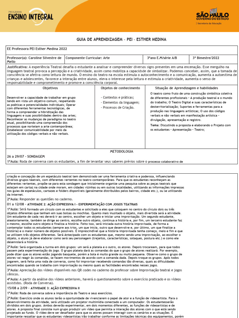 Guia de Aprendizagem - 3º Ano E.M - Arte - 3º Bimestre | PDF ...