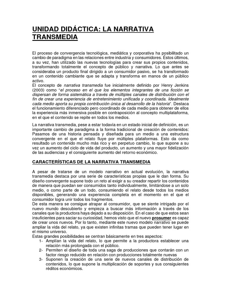 U.D Narrativa Transmedia | PDF