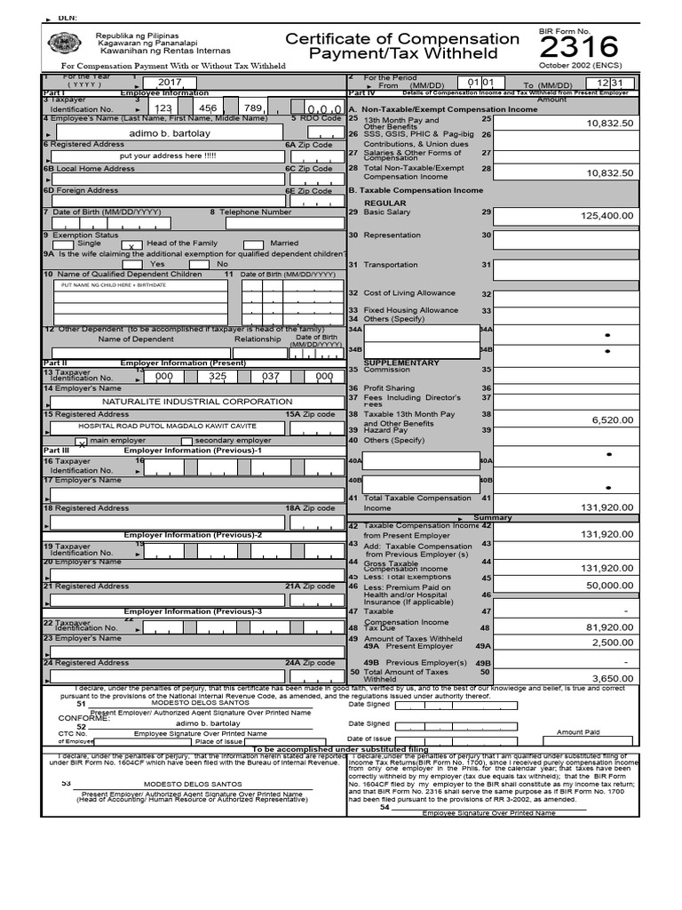 Bir Form 2316 Cy 2021 | PDF | Cost Of Living | Taxpayer