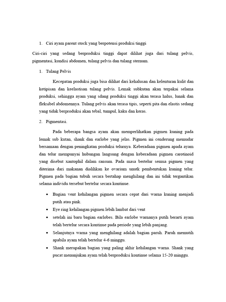 Ciri Ayam Parent Stock Yang Berpotensi Produksi Tinggi | PDF