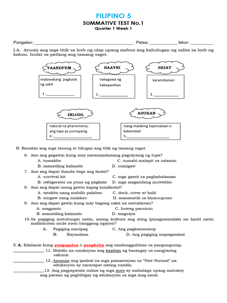 ST1 Filipino 5 Q1 | PDF