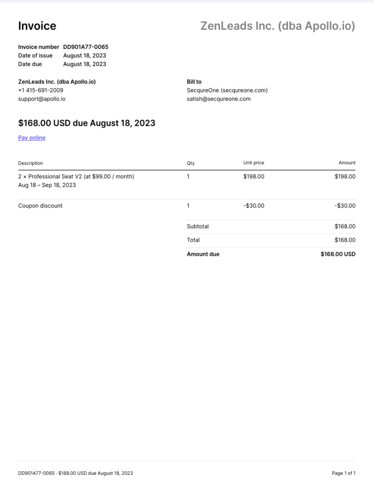 ZenLeads Inc. Invoice - $168 Due | PDF